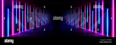 Neon Light Corridor Background Abstract Led And Laser Stage In