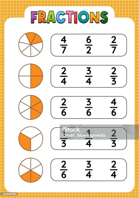 Illustration Of Fractions With Visual Pie Charts Stock Illustration Download Image Now