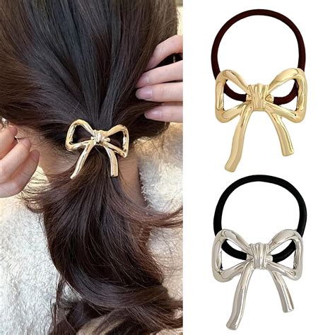 Bow Hair Ties For Women Gold Silver Metal Hair Tie For