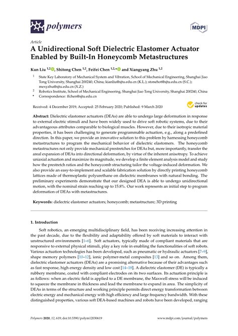 Pdf A Unidirectional Soft Dielectric Elastomer Actuator Enabled By