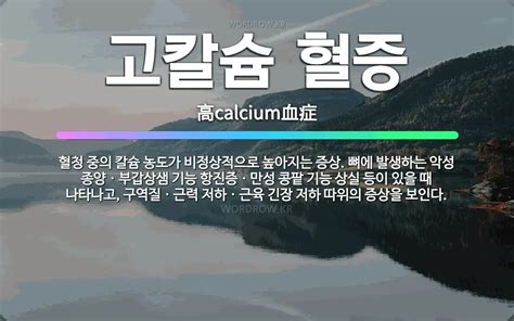 🌟고칼슘 혈증 혈청 중의 칼슘 농도가 비정상적으로 높아지는 증상 뼈에 발생하는 악성 종양ㆍ부갑상샘 기능 표준국어대사전