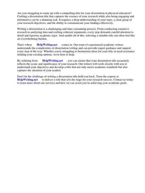 Dissertation Titles In Physical Education Download Free Pdf