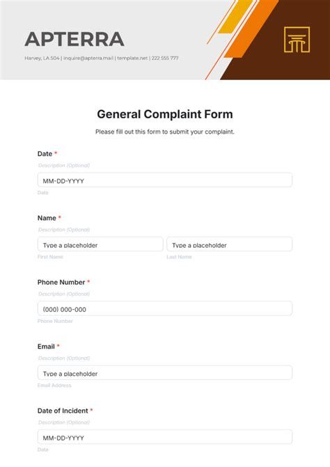 Free General Complaint Form Template To Edit Online