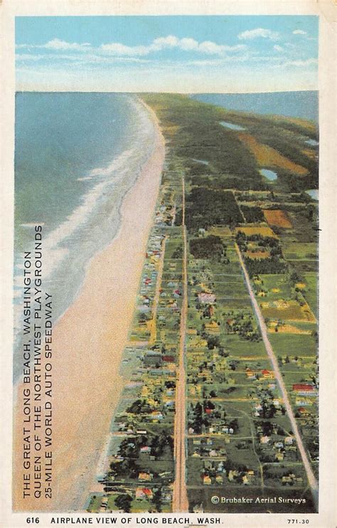 Airplane View Of Long Beach Washington Postcard Beach Ocean Shore Homes