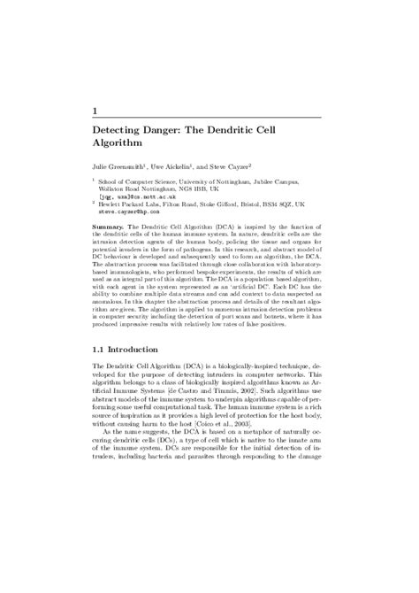 Pdf Detecting Danger The Dendritic Cell Algorithm
