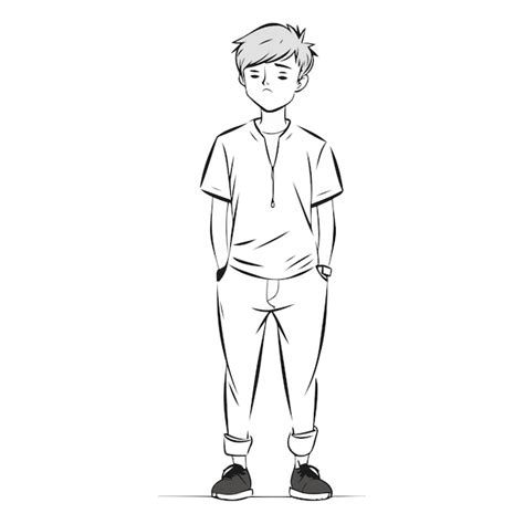 Sketch Of A Boy Standing On A White Background Premium Ai Generated