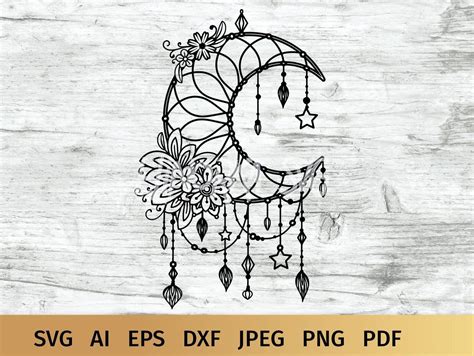 Tribal Dream Catcher Svg Floral Moon Dreamcatcher Svg Boho Etsy