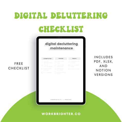 digital decluttering checklist free cheat sheet