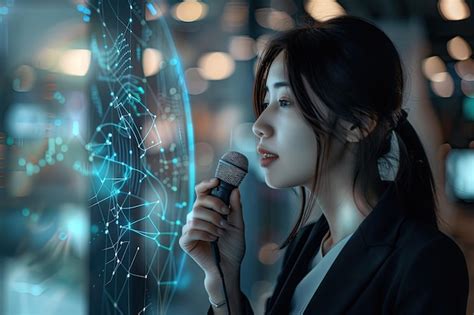 Businesswoman Using Voice Recognition Software For Dictation Premium