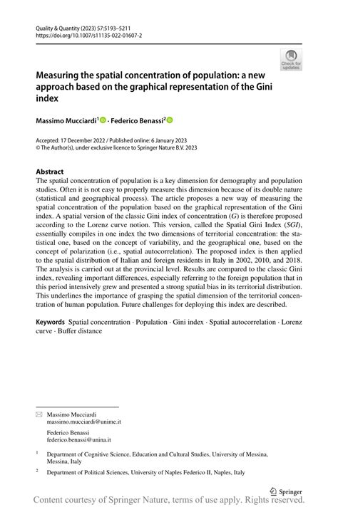 Measuring The Spatial Concentration Of Population A New Approach Based