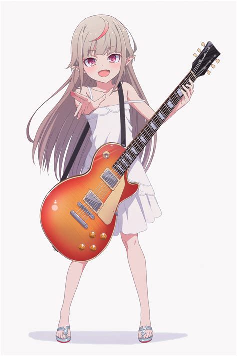 Safebooru 1girl Bare Shoulders Blush Commentary Dress Electric Guitar