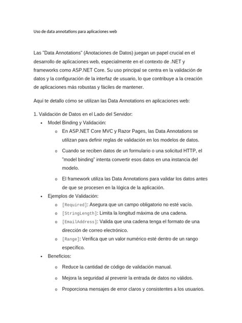 Uso De Data Annotations Para Aplicaciones Web Pdf Aplicación Web Programación De Computadoras