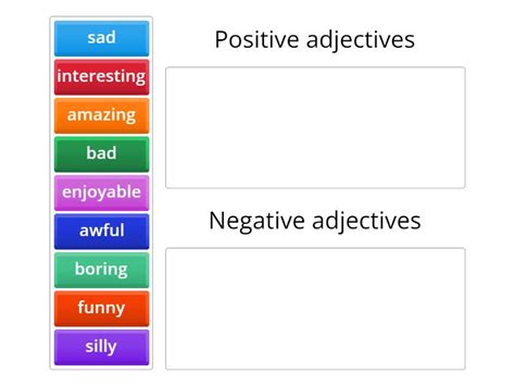 Positive X Negative Adjectives Categorize