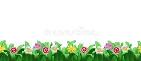 Colorful Flowers And Grass Border 3d Icon Vector Illustration Stock