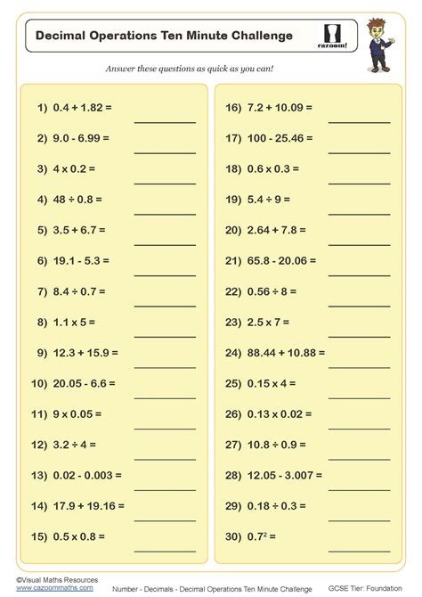 Decimal Operations Ten Minute Challenge Worksheet Pdf Printable Worksheets Library