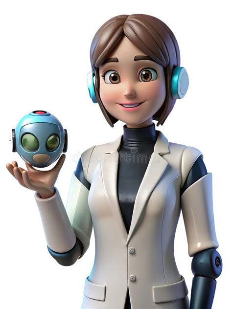Futuristic Female Scientist Holding Robot Head In A Lab Setting Stock Image Image Of Woman
