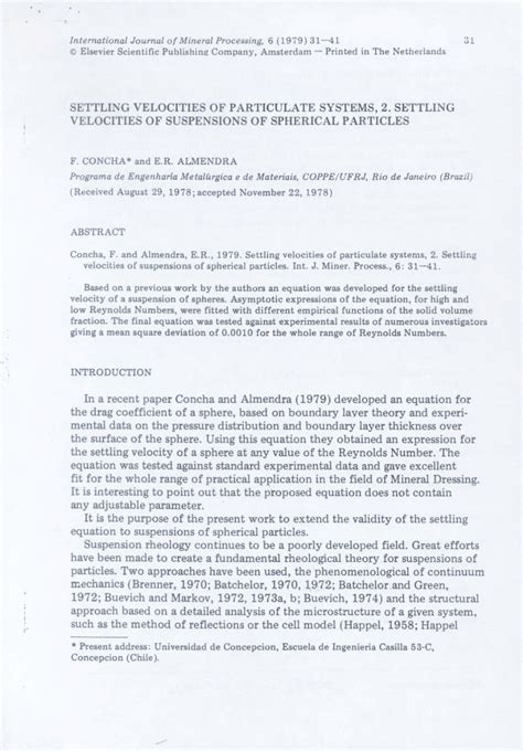 Pdf Settling Velocities Of Particulate Systems 2 Settling Velocities Of Suspensions Of