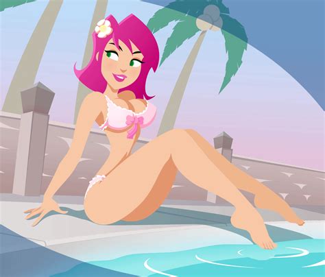 Rule 34 Bikini Erin Esurance Esurance Green Eyes Pink Hair Tagme