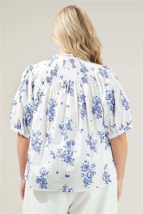 Bestia Floral Blossom Smocked Mock Neck Top Curve Sugarlips