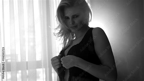 Pretty Blonde Woman Taking Off Her Lingerie Stock Video Adobe Stock