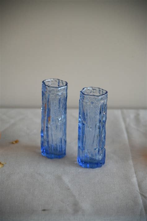 Pair Ravenhead Retro Blue Glass Vase Kernow Furniture