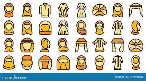 Muslim Fashion Icons Set Vector Color Outline Stock Vector