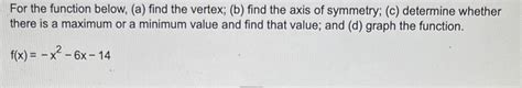 Solved For The Function Below A Find The Vertex B Chegg
