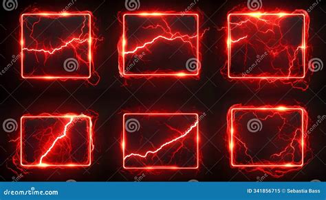 Lightning Frames Red Electric Borders Of Rectangular And Square Shapes With Thunder Bolt Effect