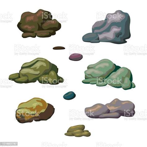 다른 돌의 집합입니다 등각 3d 플랫 스타일의 돌과 바위 산 바위와 흰색 배경에 고립 된 돌 더미 흰색 배경에 격리 디자인용 0명에 대한 스톡 벡터 아트 및 기타 이미지