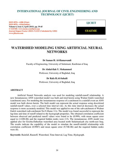 watershed modeling using artificial neural networks pdf geography