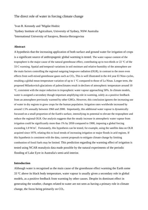 Pdf Testing The Hypothesis That Variations In Atmospheric Water