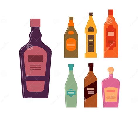 Set Bottles Of Liquor Balsam Beer Whiskey Wine Brandy Cream Icon