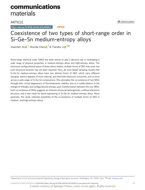 Pdf Coexistence Of Two Types Of Short Range Order In Si Ge Sn Medium Entropy Alloys