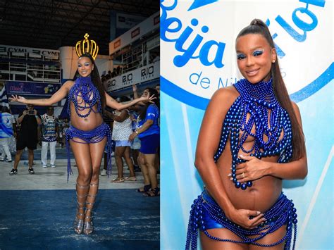 Brunna Gonçalves brilha em ensaio da Beija Flor e exibe barrigão ao