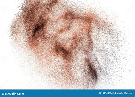 Abstract Deep Brown Dust Explosion On White Background Freeze Motion