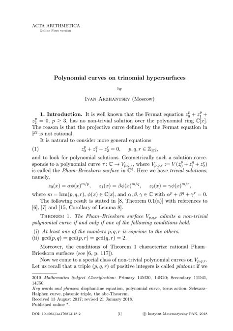 Pdf Polynomial Curves On Trinomial Hypersurfaces