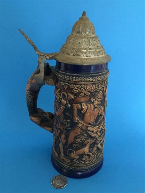 Mavin RARE VINTAGE GERMAN BEER STEIN GERZ FOX HANDLE BOAR HUNT SALT
