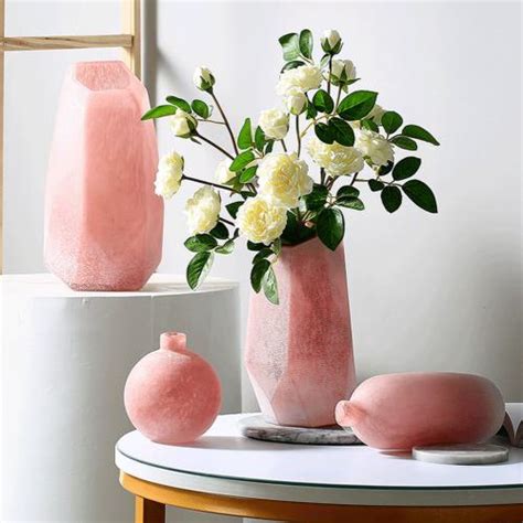 Pink Vase Unique Geometric Shaped Glass Flowerpot Enhance Hightlights