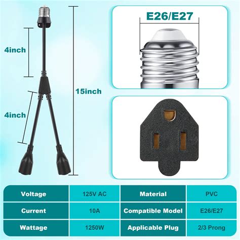 2 Pcs 2 In 1 Light Socket To Plug Adapter Convert E26