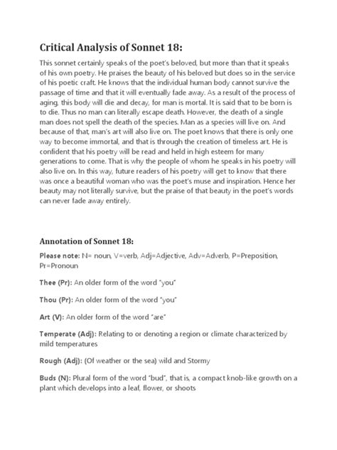 Critical Analysis Of Sonnet 18 Pdf Sonnets Shakespeares Sonnets