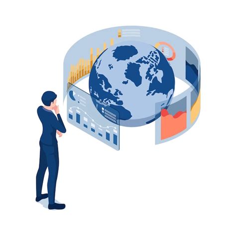 Premium Vector Flat 3d Isometric Businessman Analysis World Business