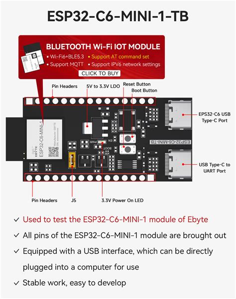 ebyte esp32 c6 mini 1 tb 2 4g wifi bluetooth test board wifi 6 ble5 3