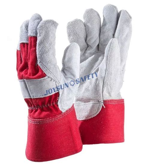 Cb02 Grey Cowhide Leather Palm Work Gloves With Red Canvas Joysunsafety