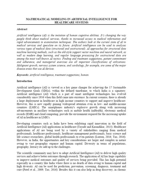 paper mathematical modeling in artificial intelligence for healthcare