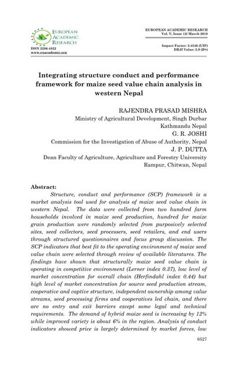 Pdf Integrating Structure Conduct And Performance Framework For Maize Seed Value Chain