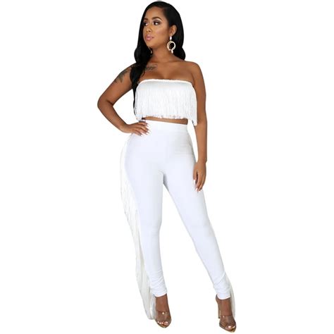 Haoyuan сексуальный комплект из двух предметов с кисточками Женская праздничная одежда с