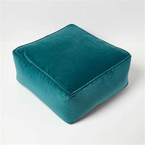 Teal Green Velvet Pouffe Bean Cube
