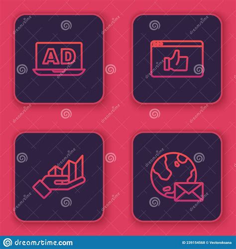 Set Line Advertising Pie Chart Infographic Customer Product Rating And Earth Globe With Mail