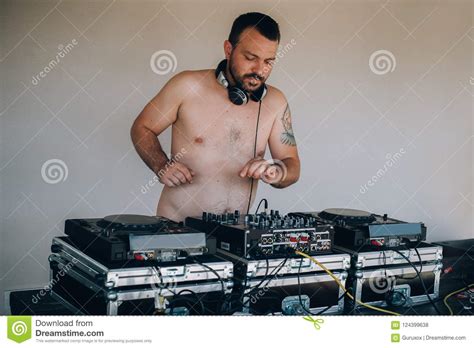 DJ Plays Music With CD Player And Mixer On Summer Party Stock Photo Image Of Player Event