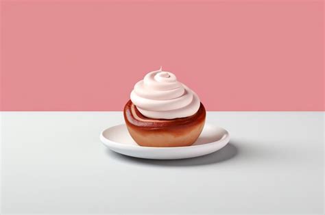 Premium Photo Minimalistic Cinnamon Bun On Pink Background Generative Ai